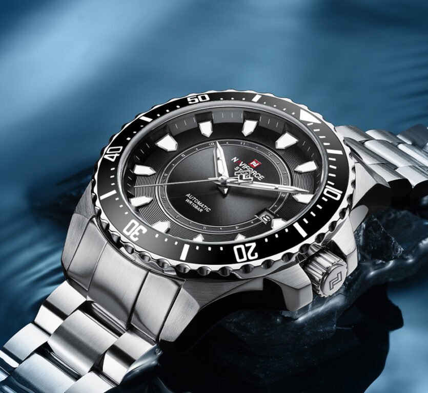 NaviForce Automatic Watch NFS1004-Silver/Black - NaviForce Watch Nepal